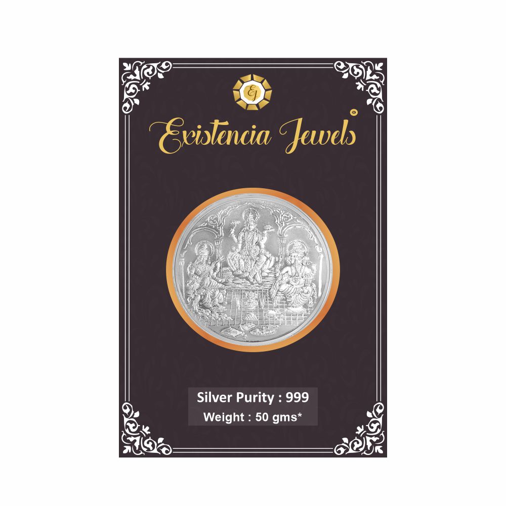 buy 100 gram trimurti silver coin in 999 purity | existenciajewels.in
