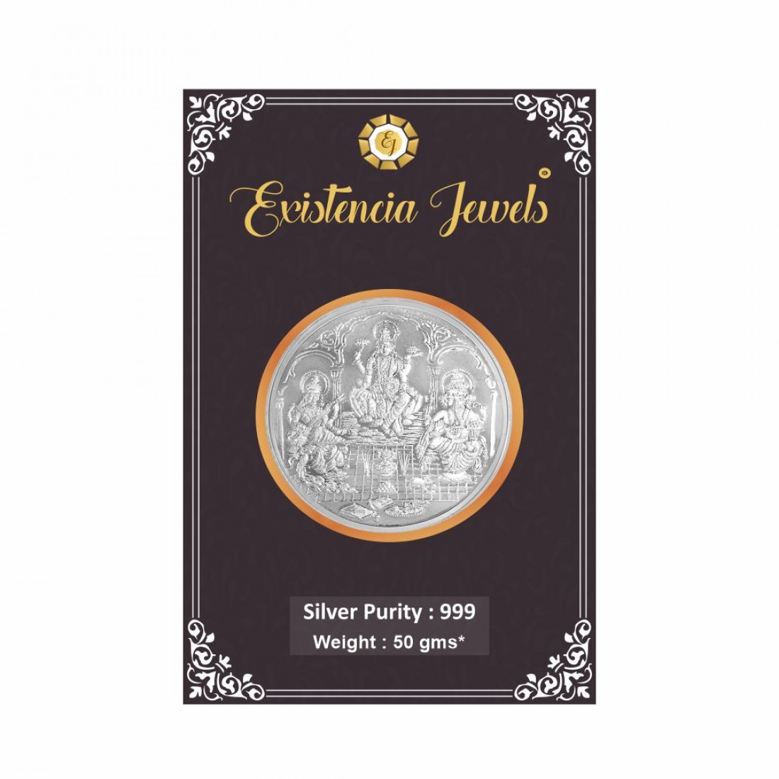 buy 100 gram trimurti silver coin in 999 purity | existenciajewels.in