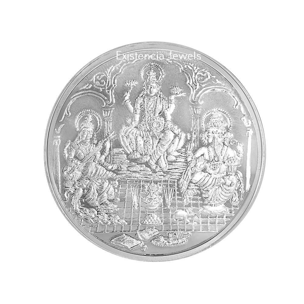 buy 20 gram trimurti silver coin in 999 purity | existenciajewels.in